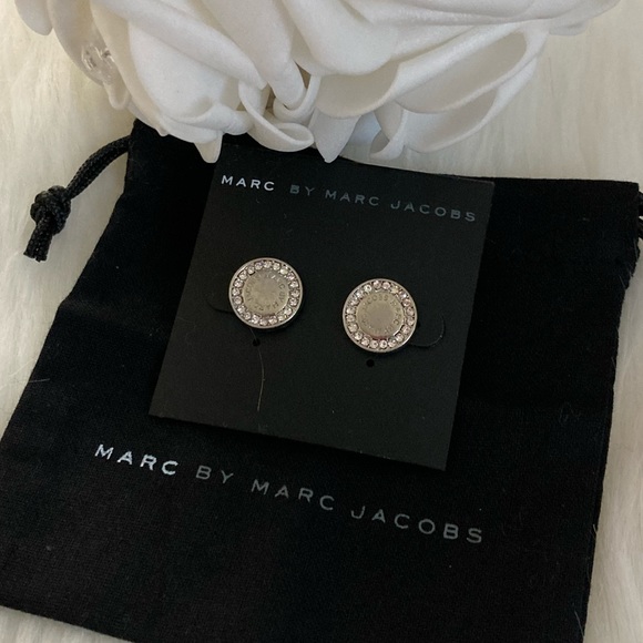 Marc By Marc Jacobs | Jewelry | Nwt Mbmj Logo Disc Rhinestone Bling Stud Earrings | Poshmark